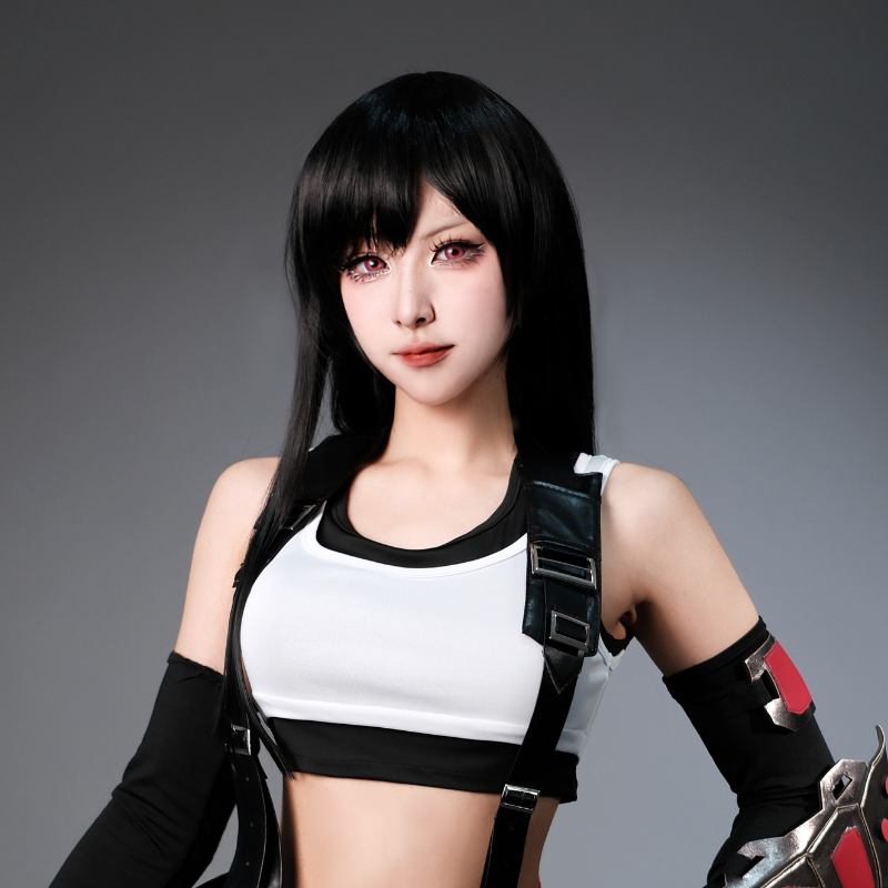 Final Fantasy VII Tifa FF7 Long Black Brown Straight Cosplay Wigs ...