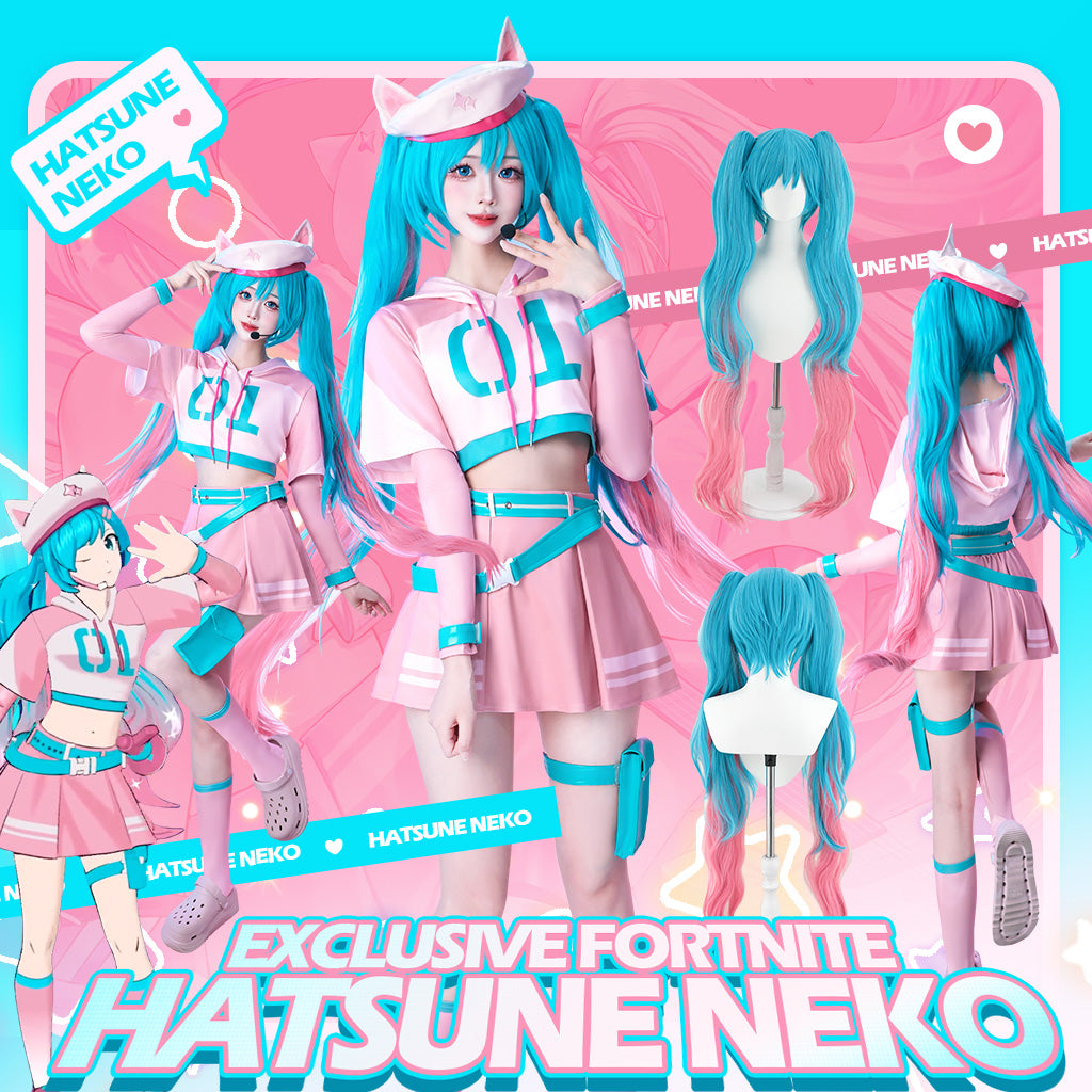 【48H SHIP】L-email Wig Exclusive Hatsune Miku Fortnite Neko Pink Cospla ...