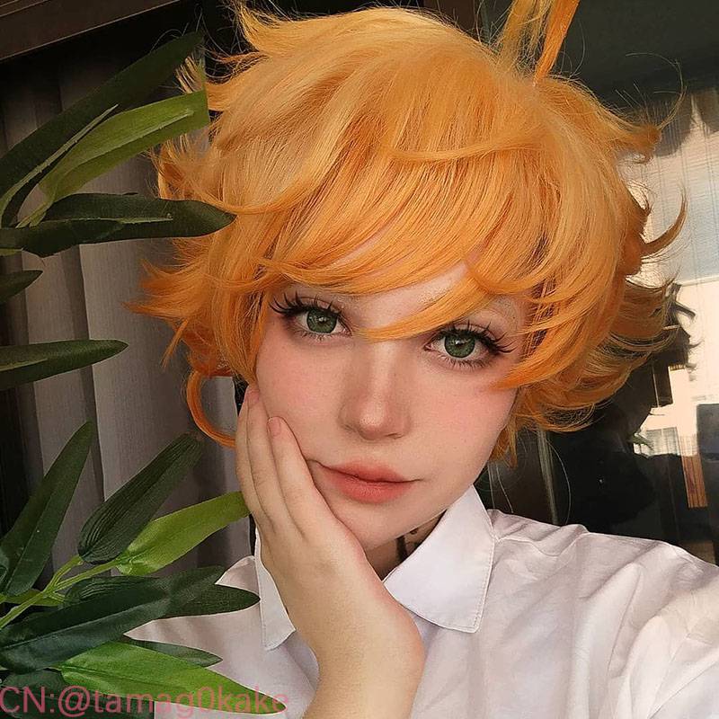 Anime The Promised Neverland Emma Short Curly Yellow Cosplay Wigs ...