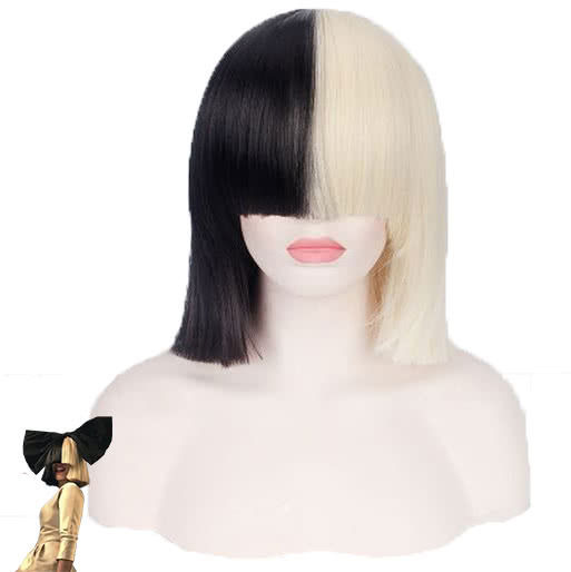Singer Sia Short Straight Black Mixed Blonde Fashion Cosplay Hair Wigs ...